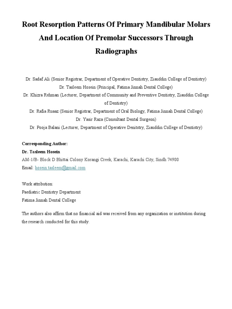 Root Resorption Patterns of Primary Mandibular Molars and Location of ...