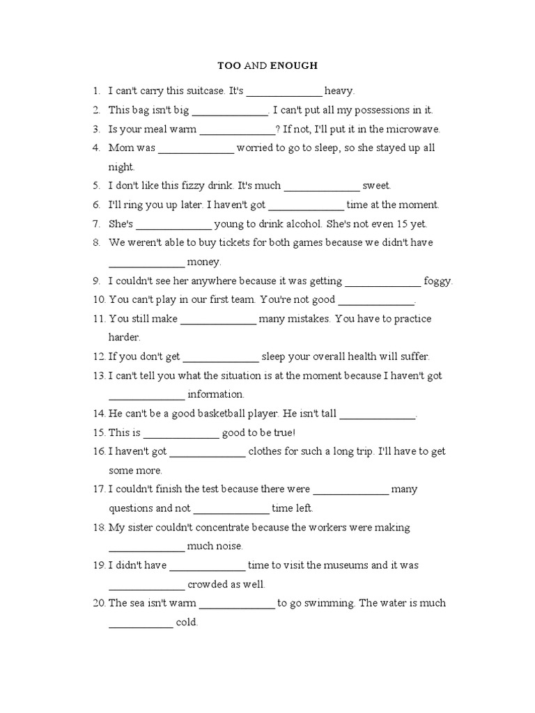 Too and Enough | PDF