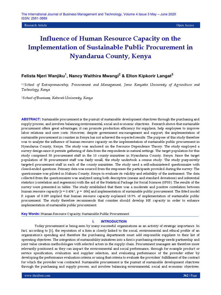 Influence of Human Resource Capacity On The Implementation of ...