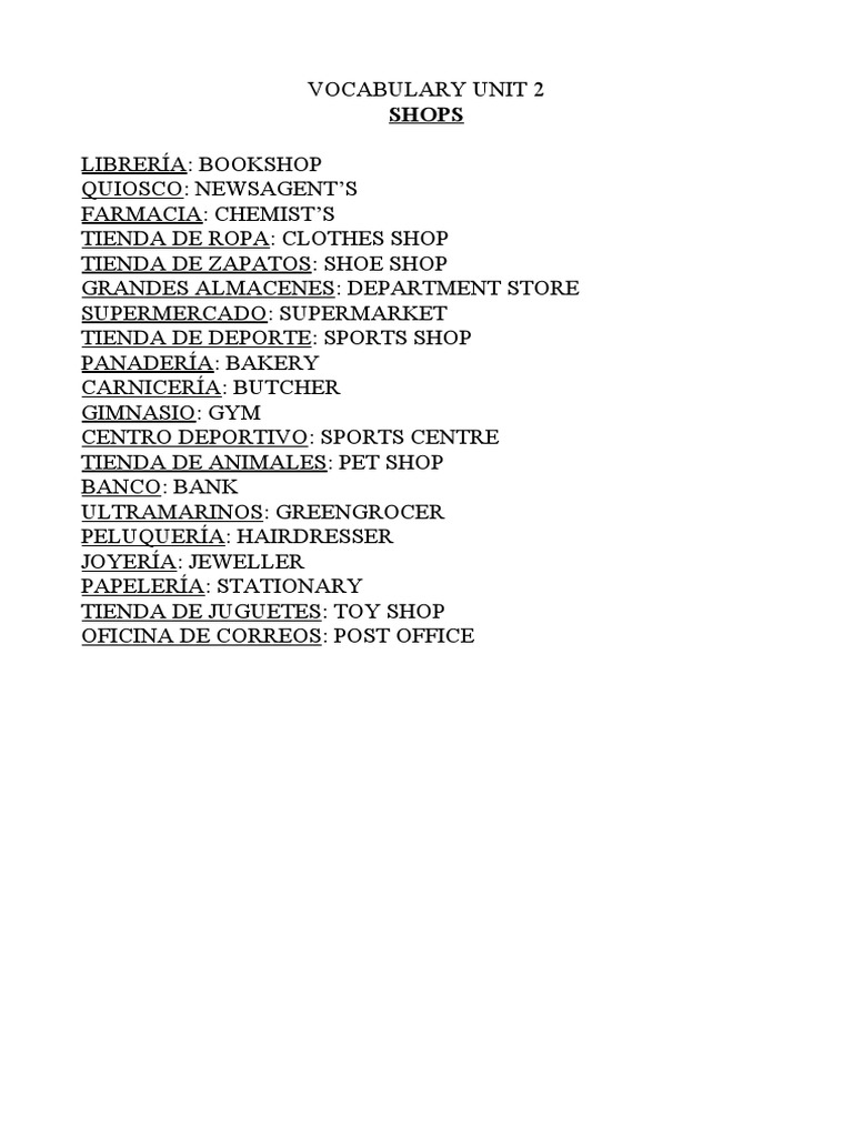 Vocabulary Shops | PDF