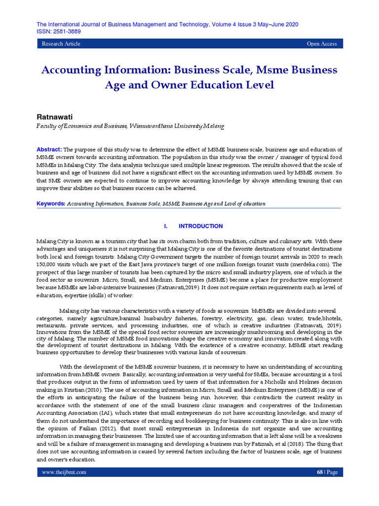 Accounting Information: Business Scale, Msme Business Age and Owner ...