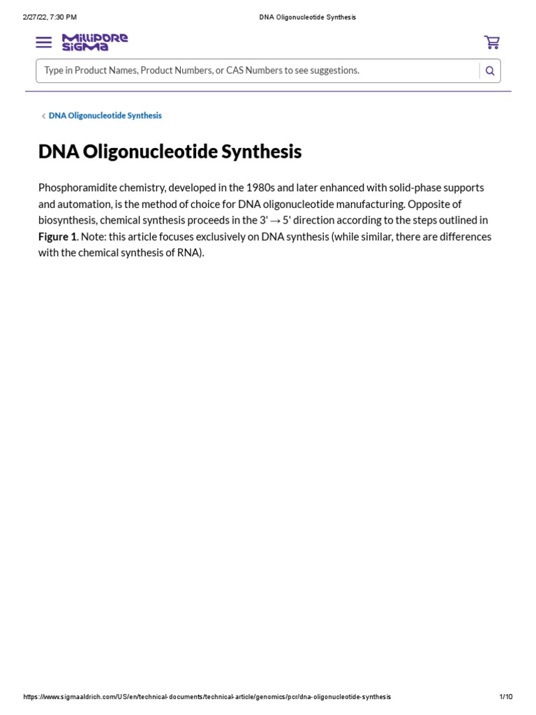 DNA Oligonucleotide Synthesis | PDF | Life Sciences | Organic Compounds