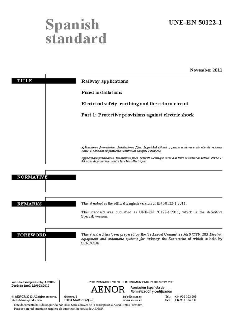 Une-En 50122-1 | PDF | Electrical Substation | Physical Quantities