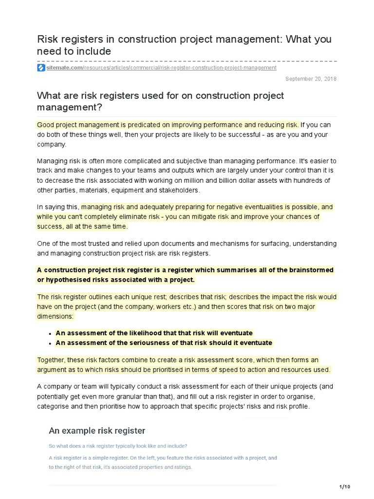 Risk Registers in Construction Project Management - What To Include ...