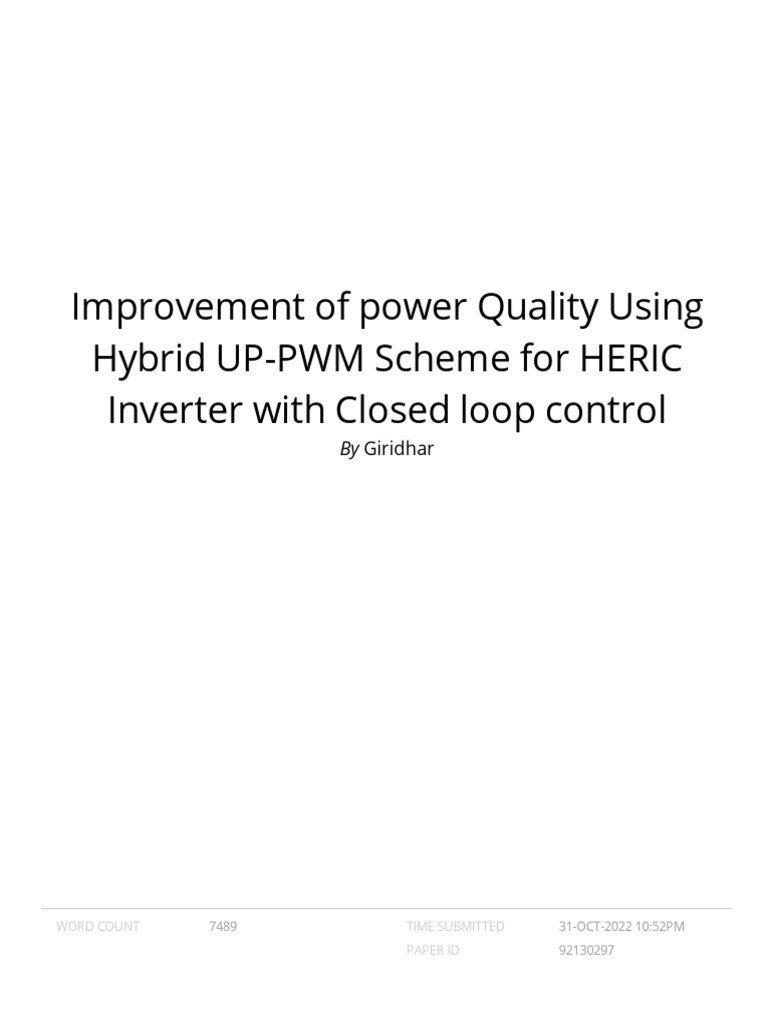 Improvement of Power Quality Using Hybrid UP PWM S | PDF | Power Electronics | Power Inverter