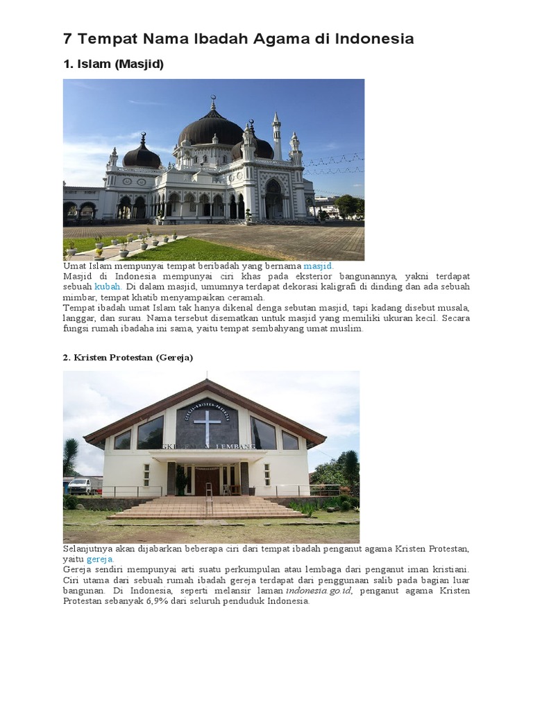 7 Tempat Nama Ibadah Agama Di Indonesia | PDF