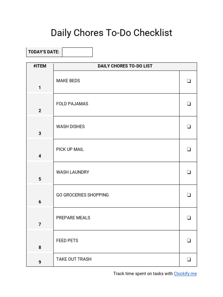 Daily Chores To-Do Checklist | PDF