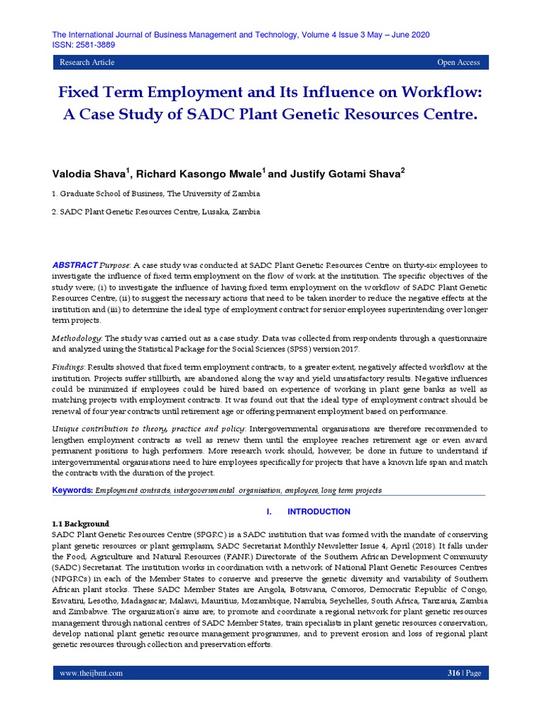 Fixed Term Employment and Its Influence On Workflow: A Case Study of ...