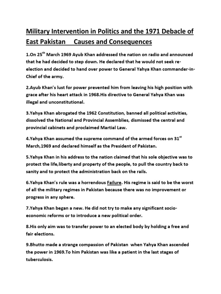Military Intervention in Politics and The 1971 Debacle of East Pakistan ...