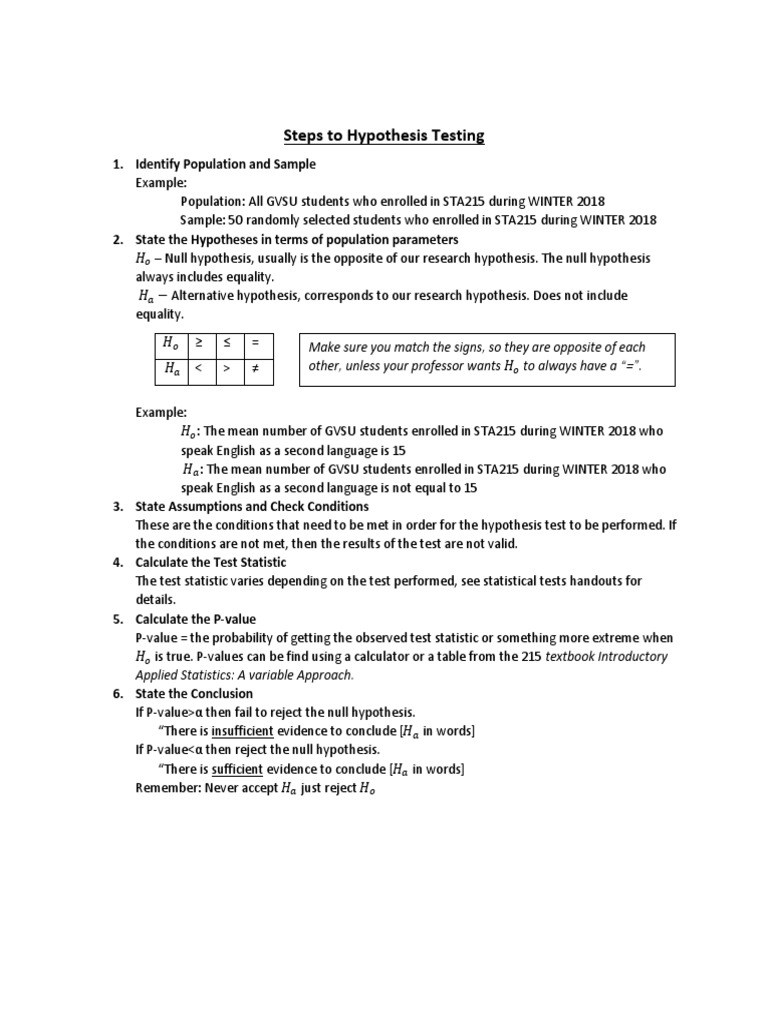 Steps To Hypothesis Testing | PDF