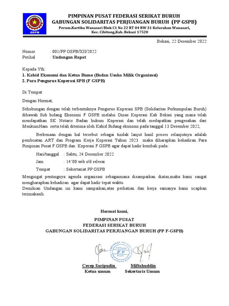 Undangan Rapat Koperasi SPB 2023 | PDF | Pengelolaan Keuangan & Uang