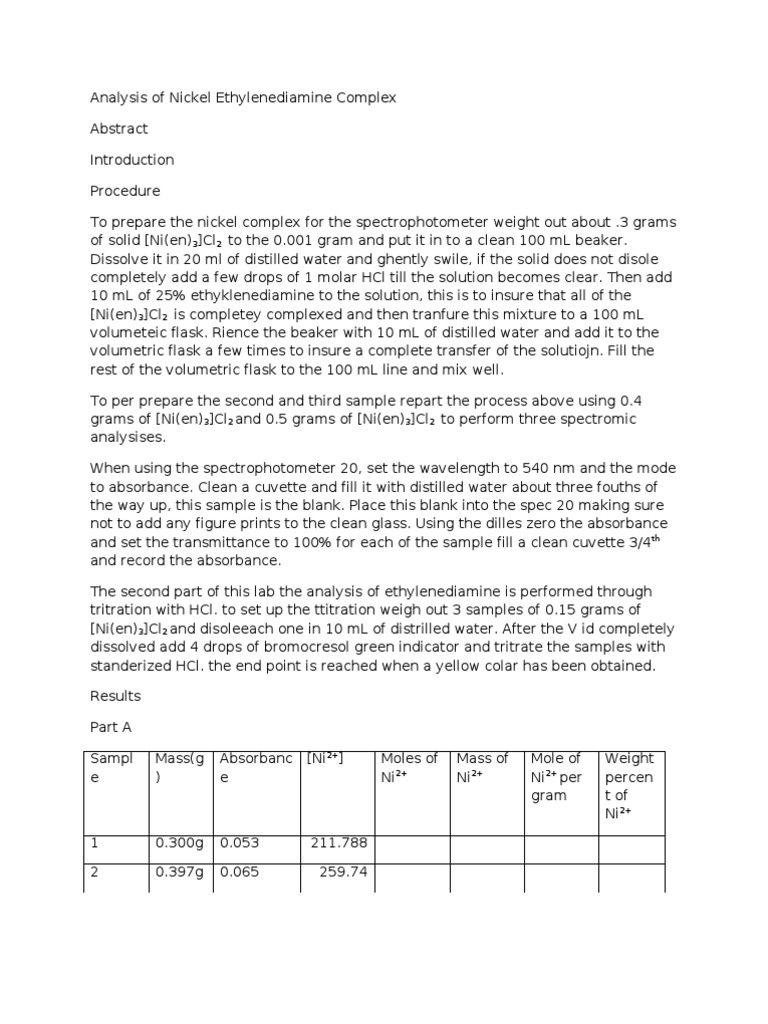 Nickel Ethylenediamine Complex Analysis | PDF