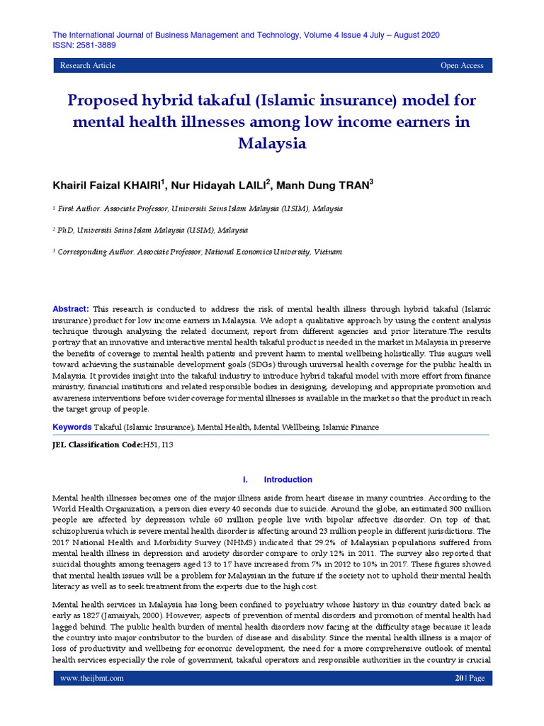 Proposed Hybrid Takaful (Islamic Insurance) Model For Mental Health ...