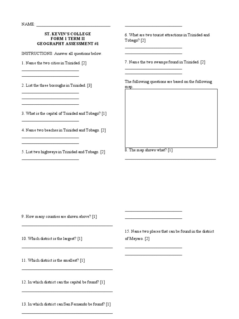 Geography Form 1 Assessment | PDF | Travel