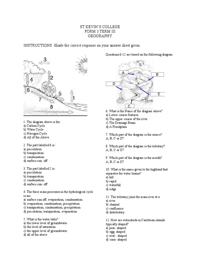 form 3 geography assessment | PDF | Drainage Basin | Stream
