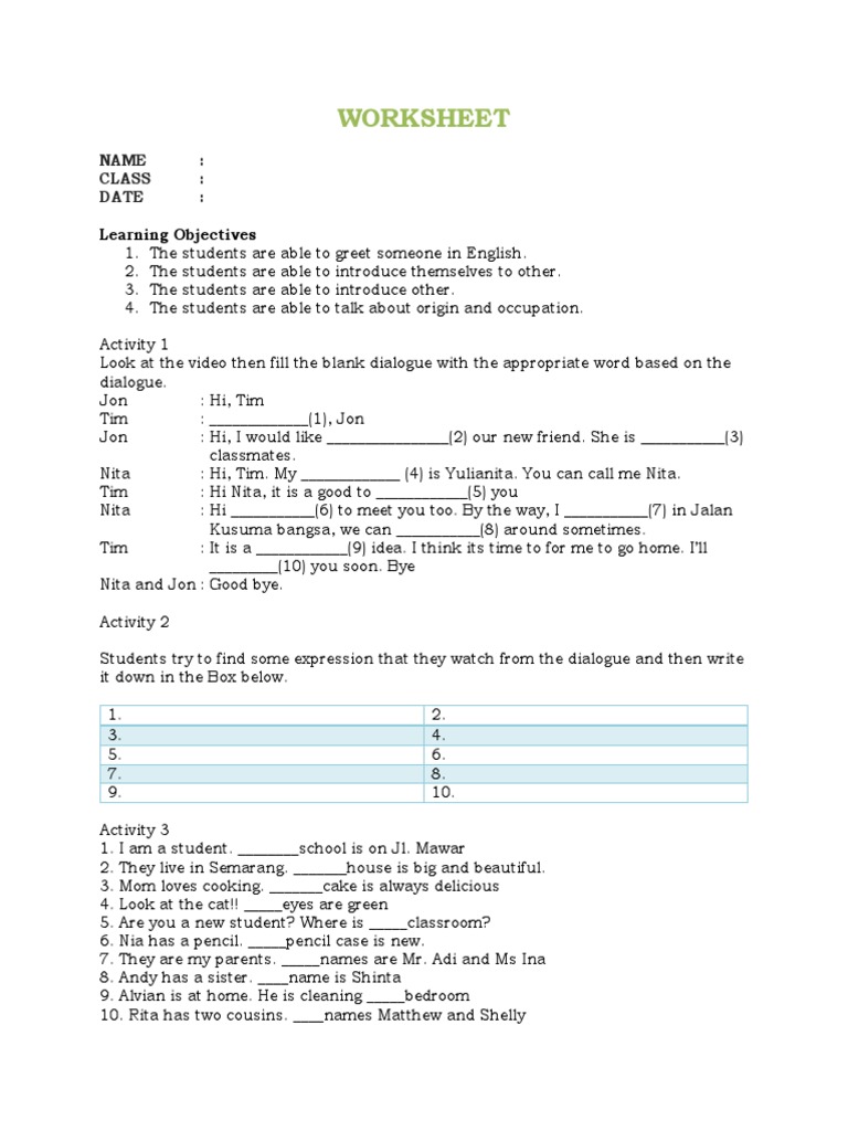 Worksheet: Name: Class: Date | PDF