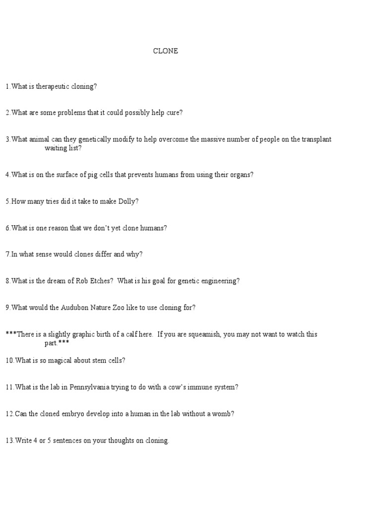 Clone Worksheet | PDF