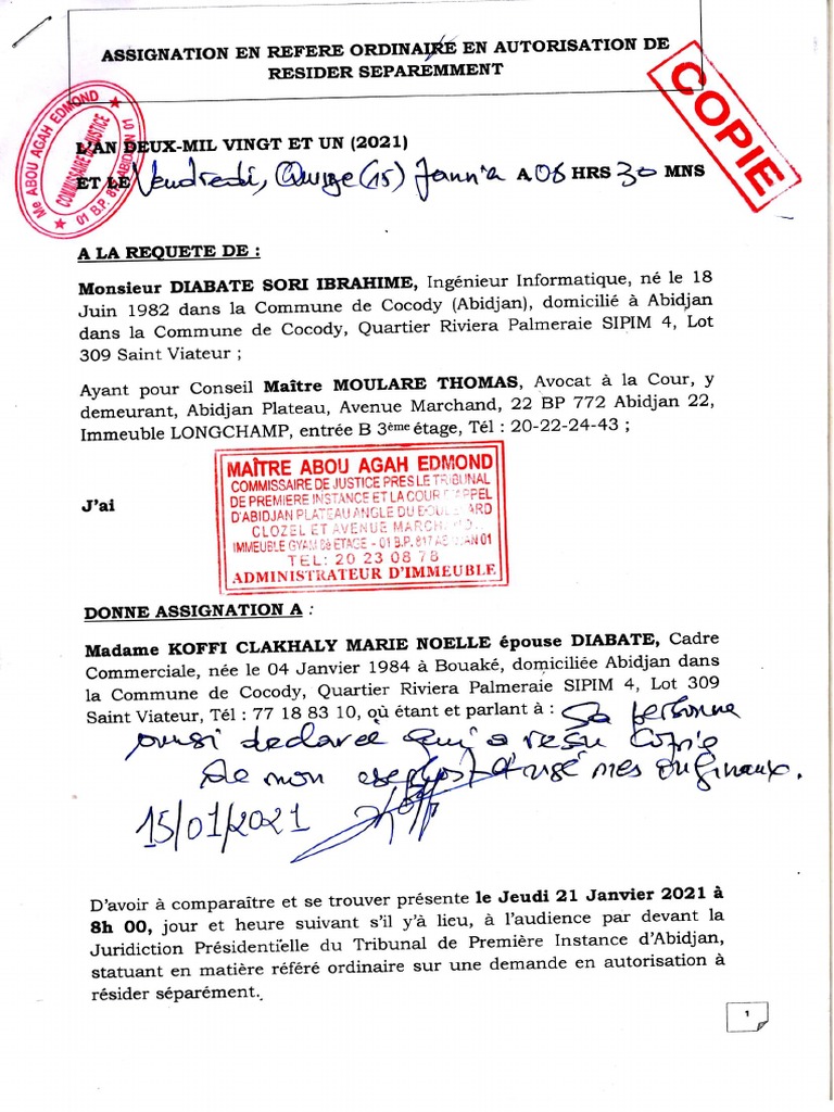 Assignation en Refere Ordinaire en Autorisation de Resider Sepa | PDF