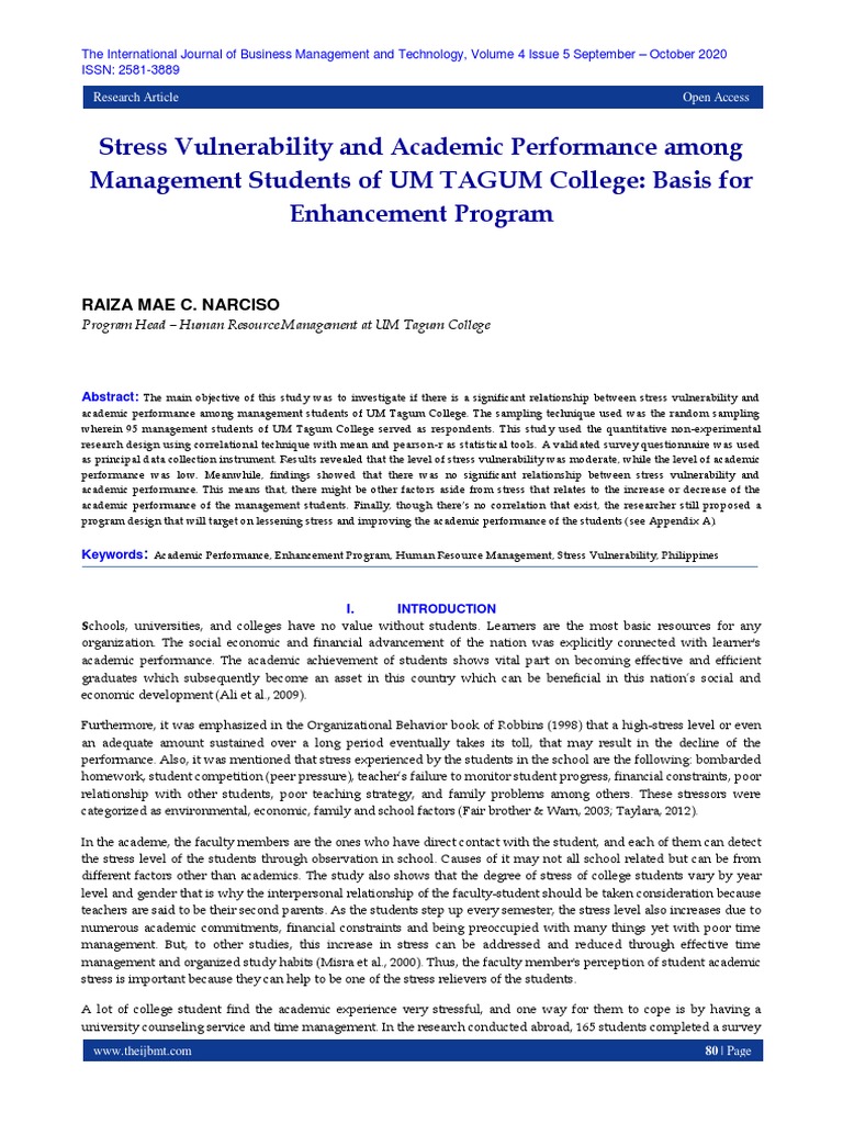 Stress Vulnerability and Academic Performance Among Management Students ...
