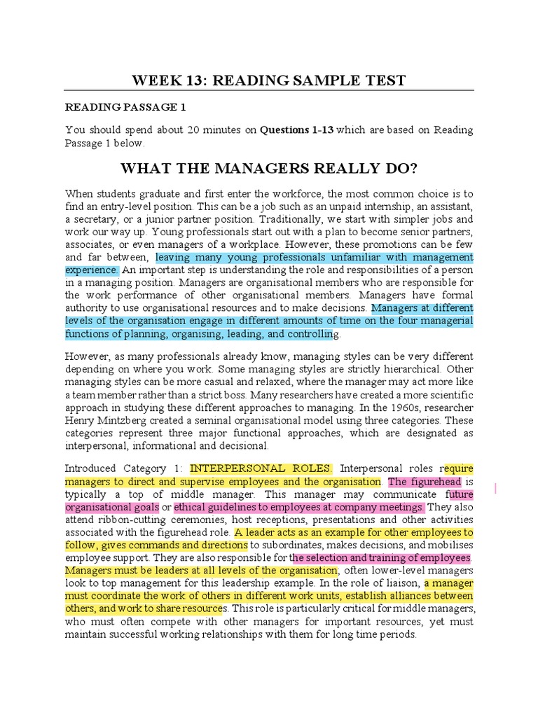 Week 13 - Reading Sample Test | PDF | Employment | Motivational Week 13 - Reading Sample Test | PDF | Employment | Motivational