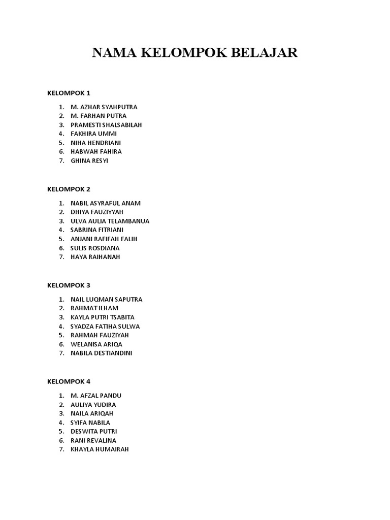 Nama Kelompok Belajar | PDF