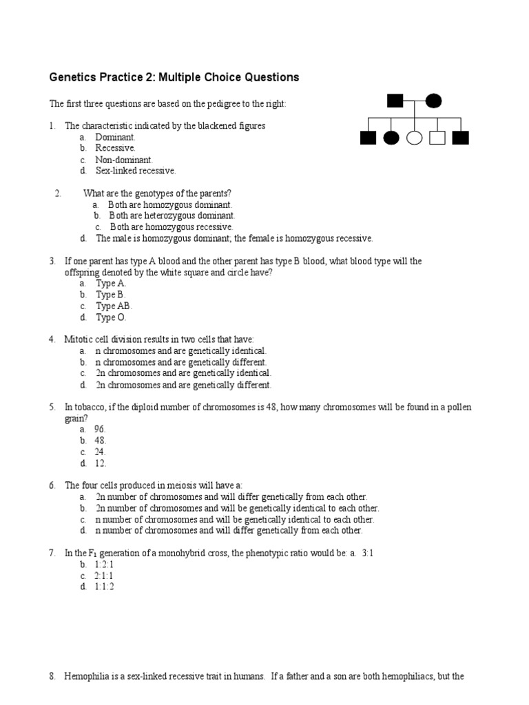 Genetics Practice | PDF | Genotype | Dominance (Genetics)
