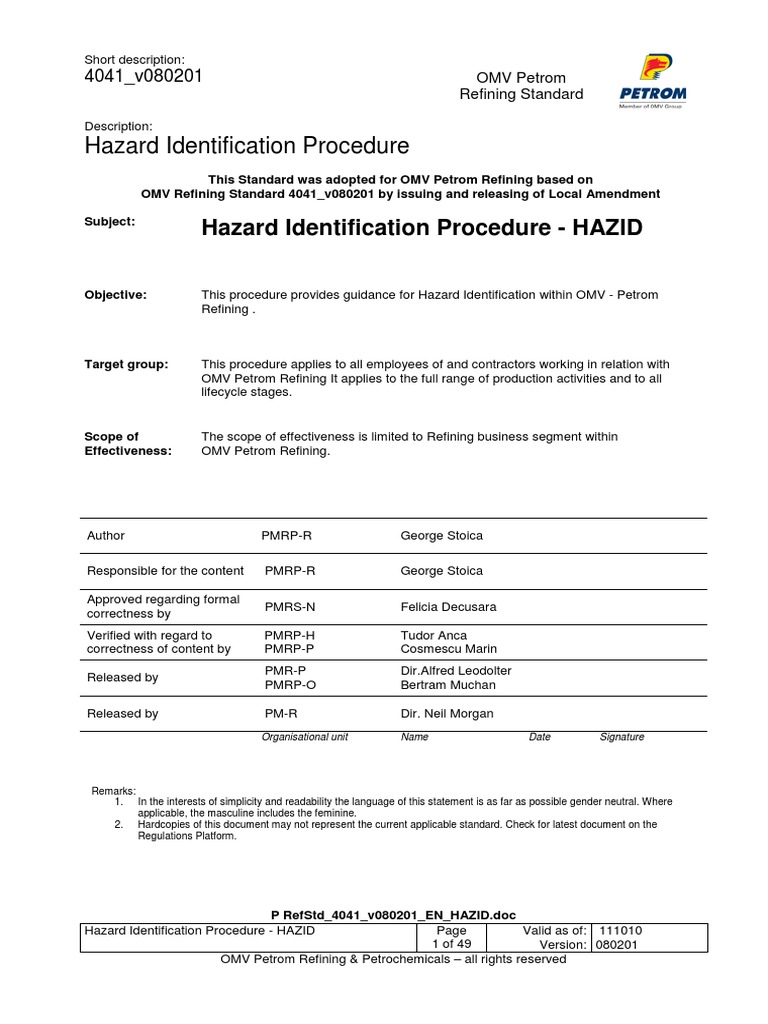Hazard Identification Procedure | PDF | Risk | Hazards