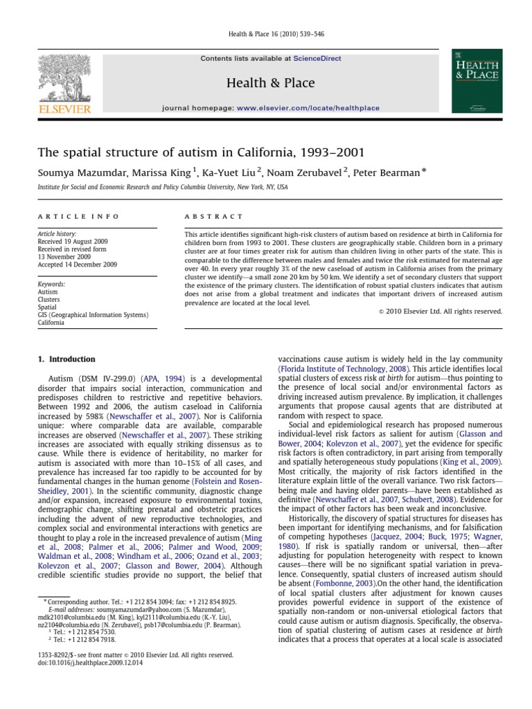 Spatial Structure of Autism in California 1992 2001 (2010) | PDF ...