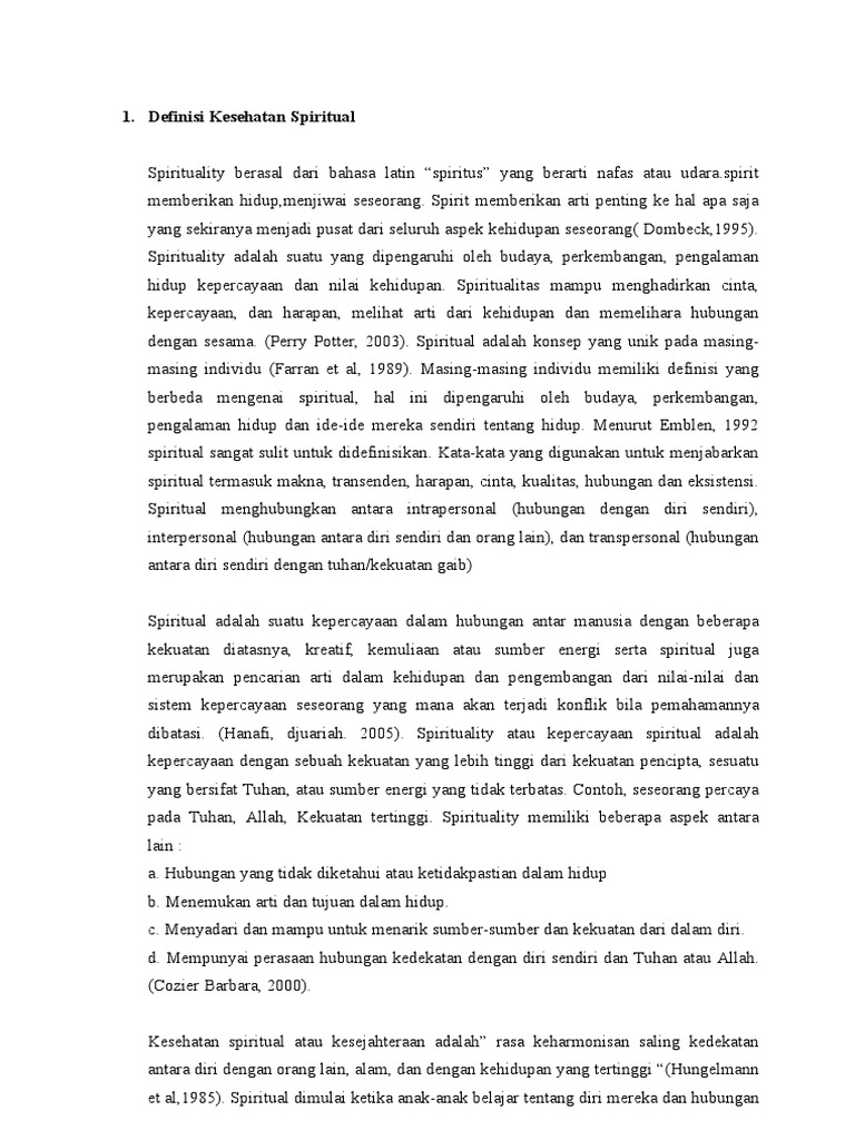 Definisi, Aspek, Dan Karakteristik Kesehatan Spiritual | PDF