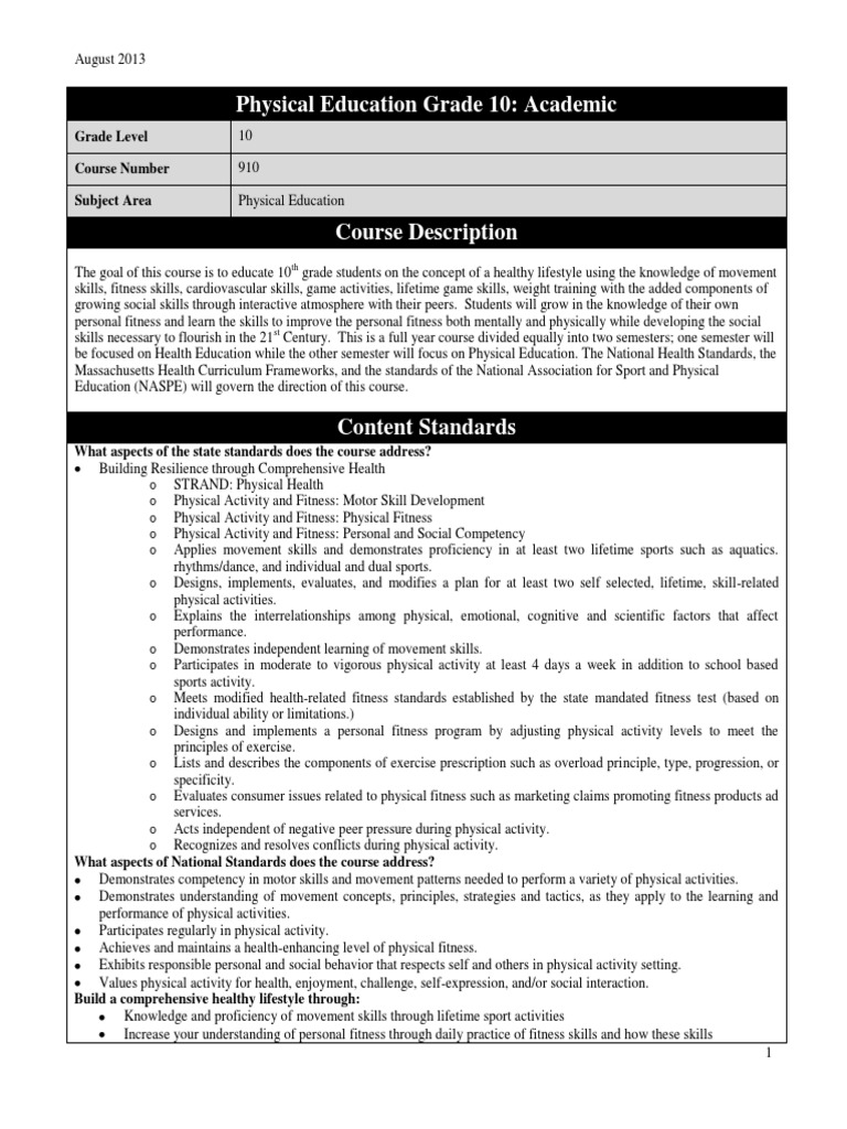 Health and Physical Education Curriculum | PDF | Physical Fitness ...