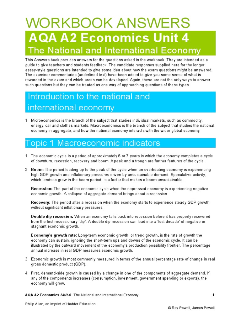 Economics AQA A2 Un 4 Workbook Answers | PDF | Cost Of Living | Inflation