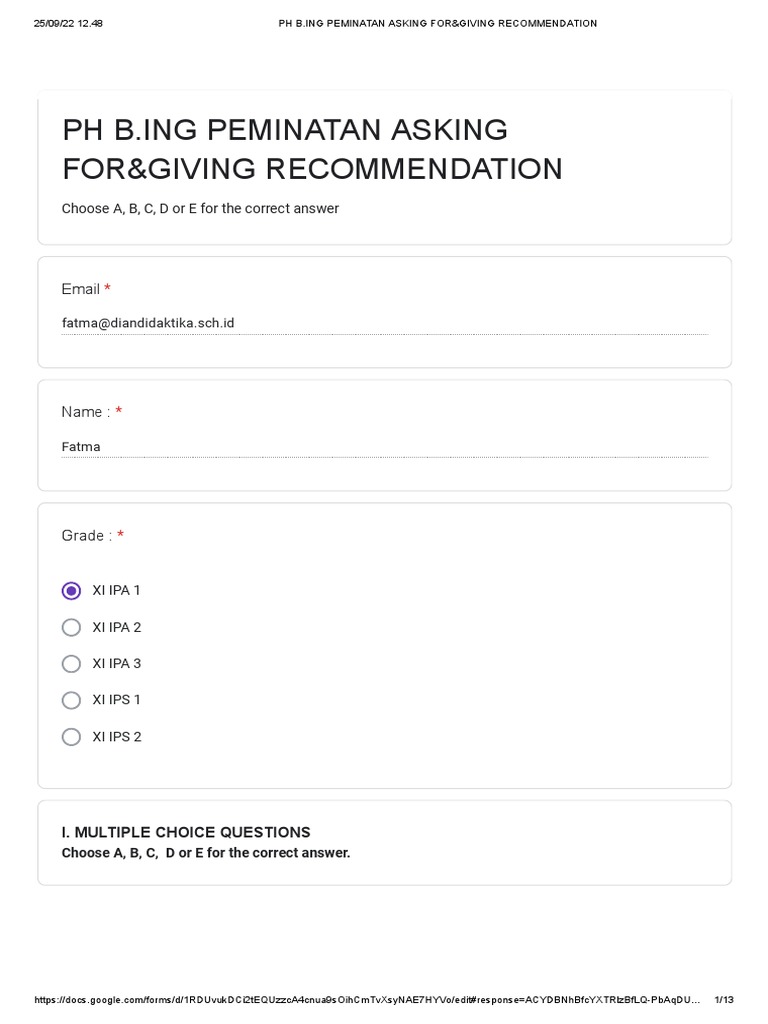 PH Minat KD 3.1 Asking For&giving Recommendation - Google Forms | PDF PH Minat KD 3.1 Asking For&giving Recommendation - Google Forms | PDF