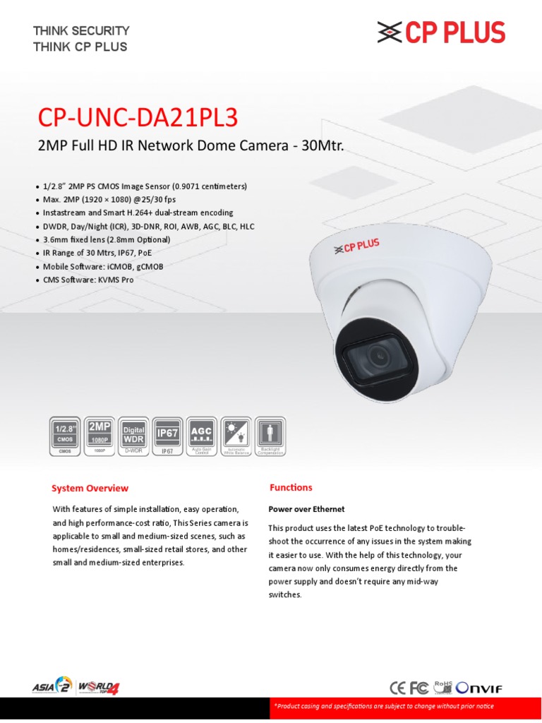 Comprehensive Overview of the CP-UNC-DA21PL3 2MP Full HD IR Network ...
