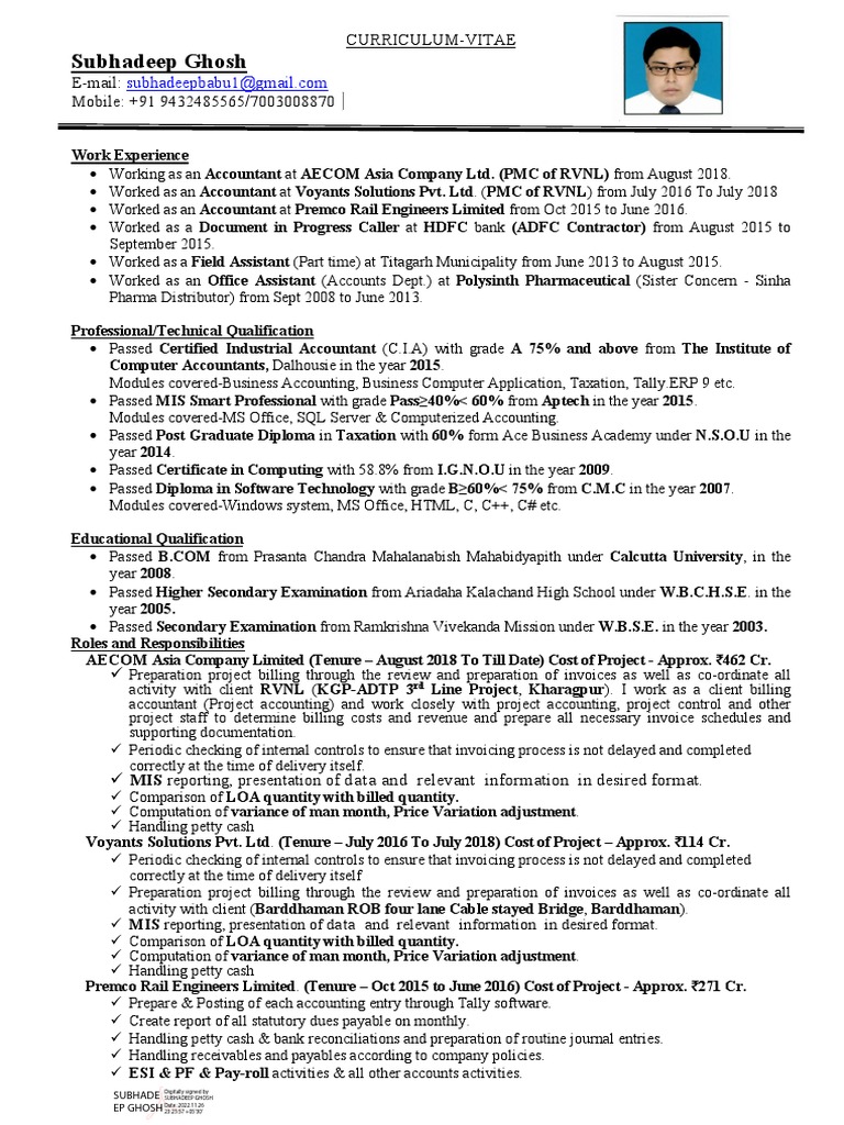 Subhadeep Ghosh CV | PDF | Bookkeeping | Business