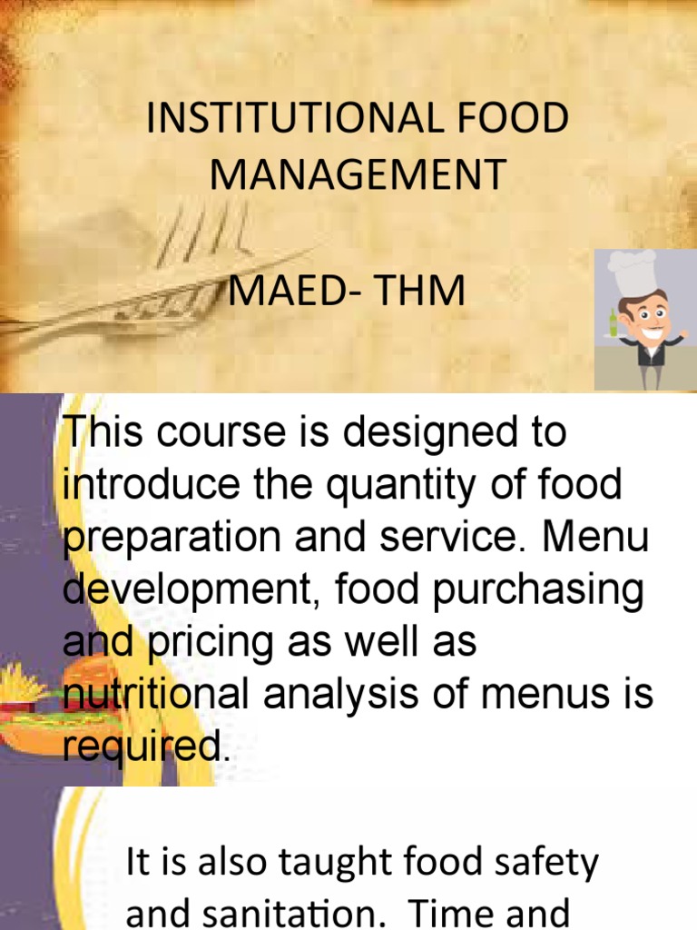Introduction of Institutionsl Food Management | PDF | Menu | Buffet