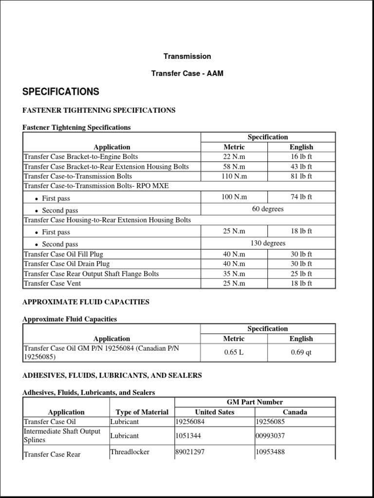 Transfer Case Fastener Torque Specs | PDF | Axle | Gear