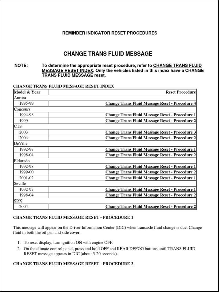 099 - Maintenance Reminder Light Reset Procedures | PDF | Throttle ...