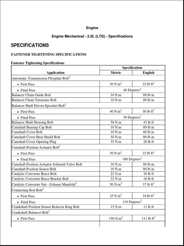 056 - Engine Mechanical - 2.0L (LTG) - Specifications | PDF | Piston | Motor Oil