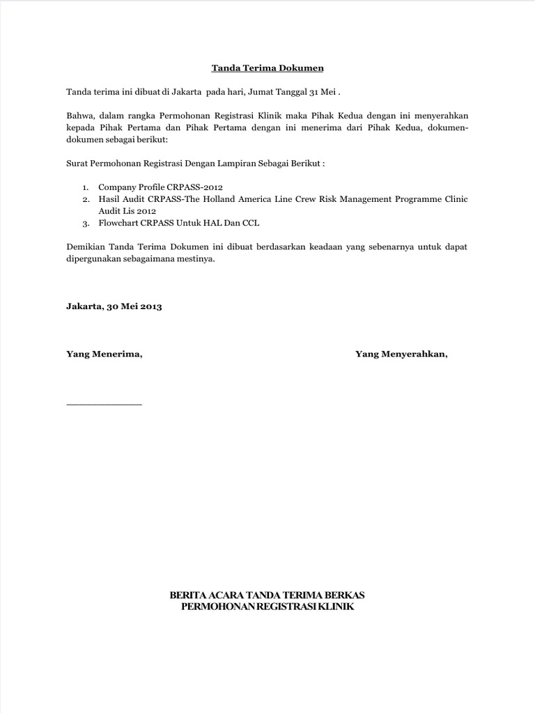 Dokumen - Tips - Contoh Surat Tanda Terima Dokumen 5634f78224bc2 | PDF
