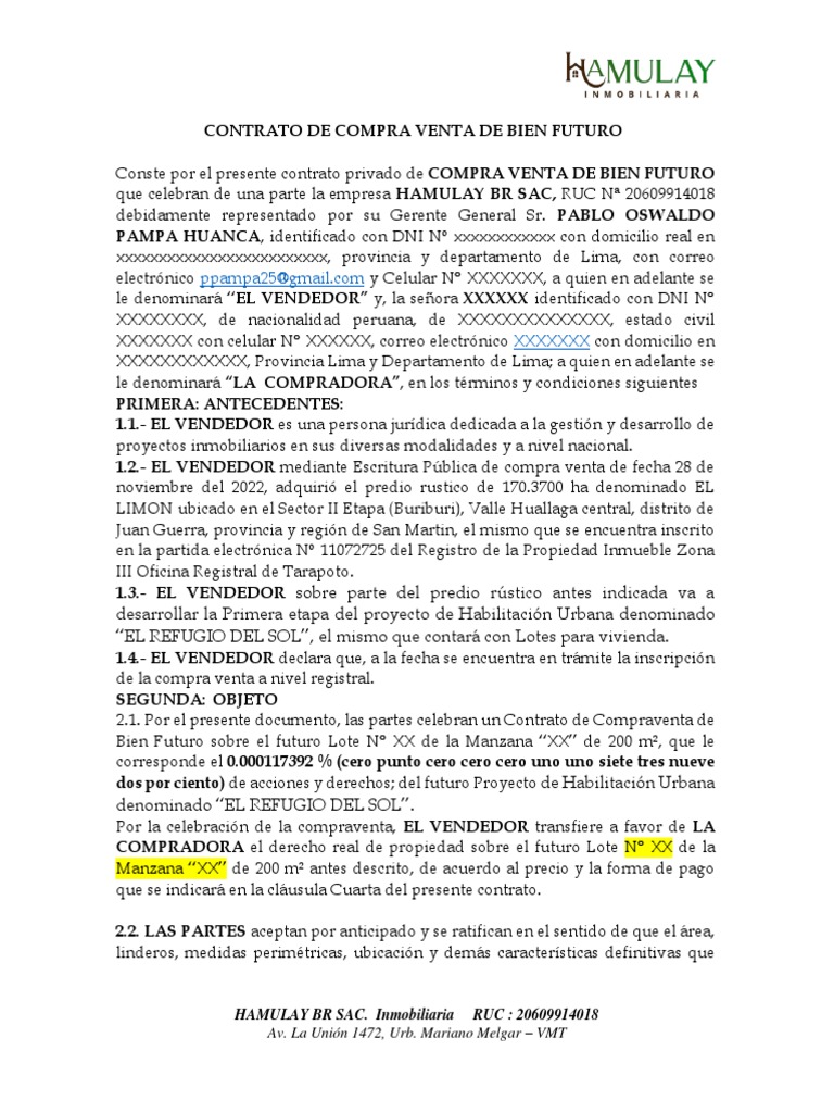Contrato de Compra Venta Modelo | PDF | Documentos legales | Derecho civil (sistema legal)