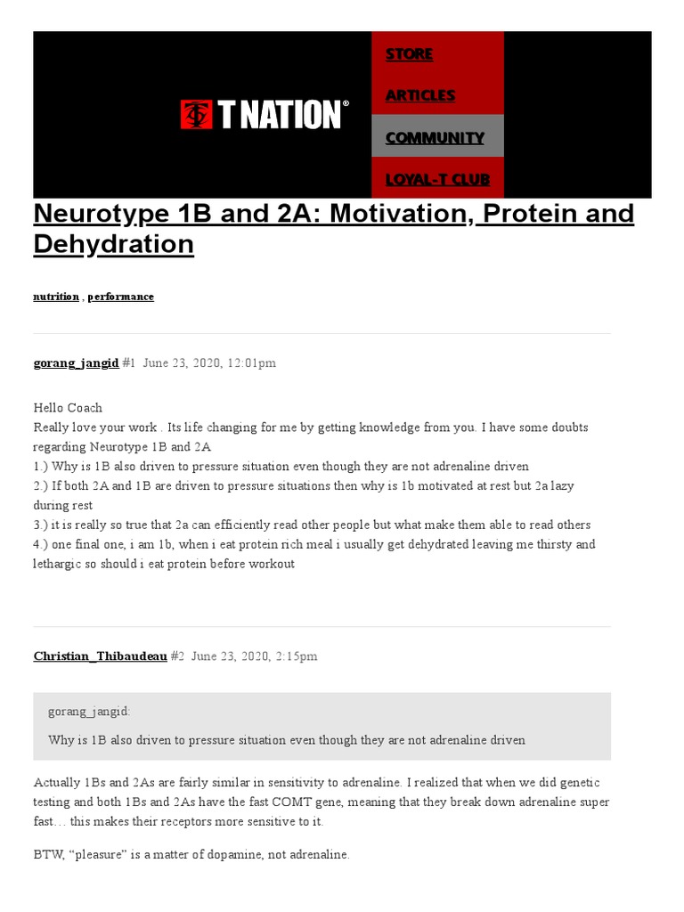 Neurotype 1B and 2A - Motivation, Protein and Dehydration - Christian Thibaudeau Coaching ...