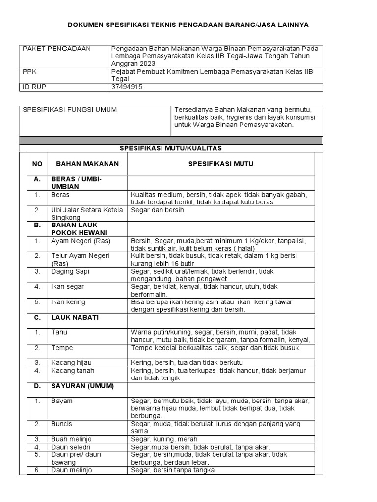 Spesifikasi Teknis | PDF