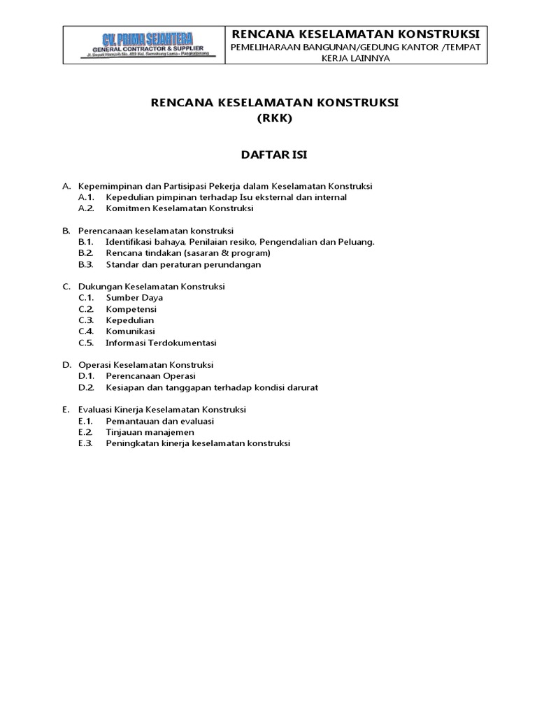 Rencana Keselamatan Konstruksi (RKK) | PDF