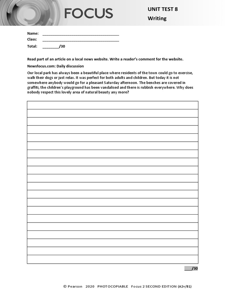 Focus2 2E Unit Test Writing Unit8 | PDF
