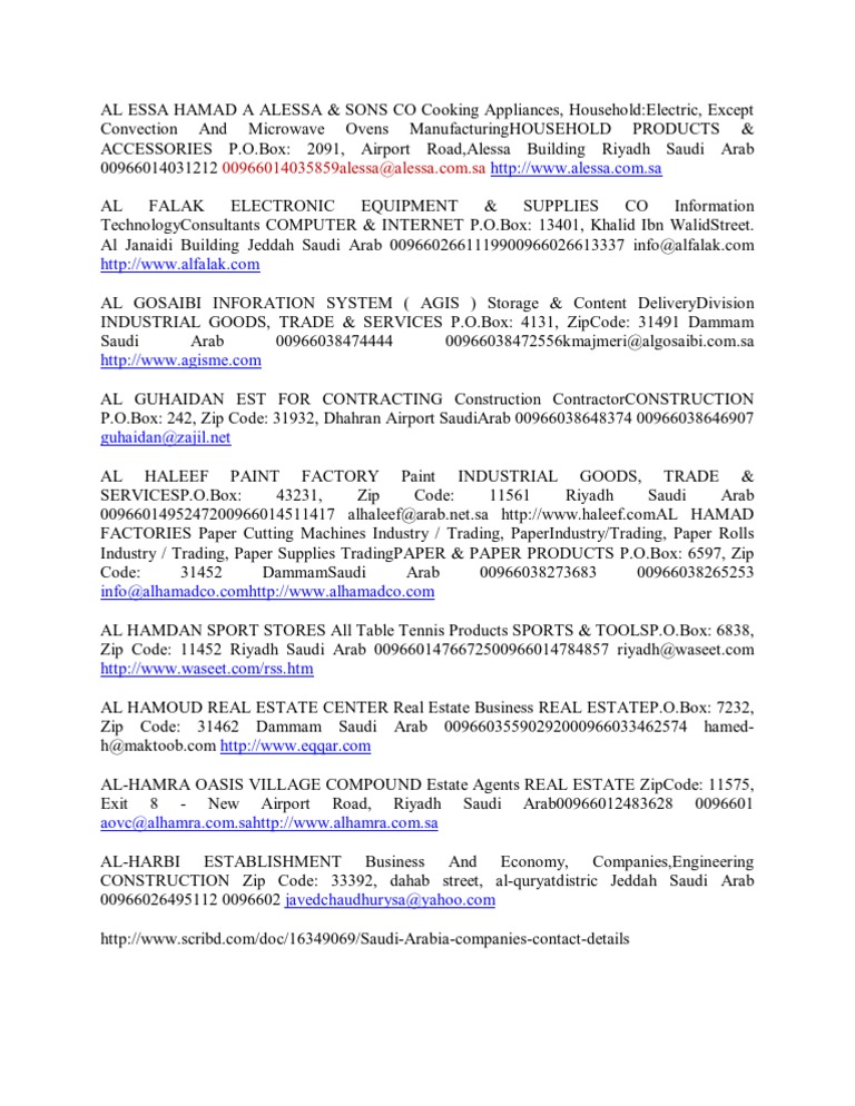 Saudi Arabia Companies Contact Details | PDF | Business