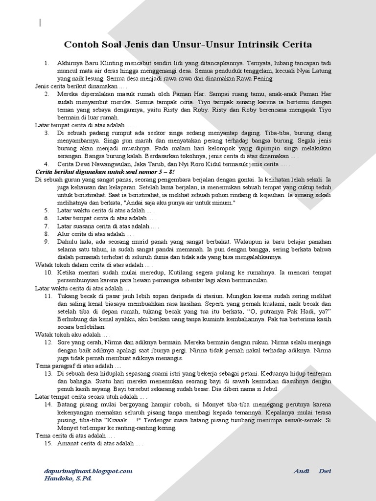Soal Jenis Cerita Dan Unsur Intrinsik Cerita | PDF