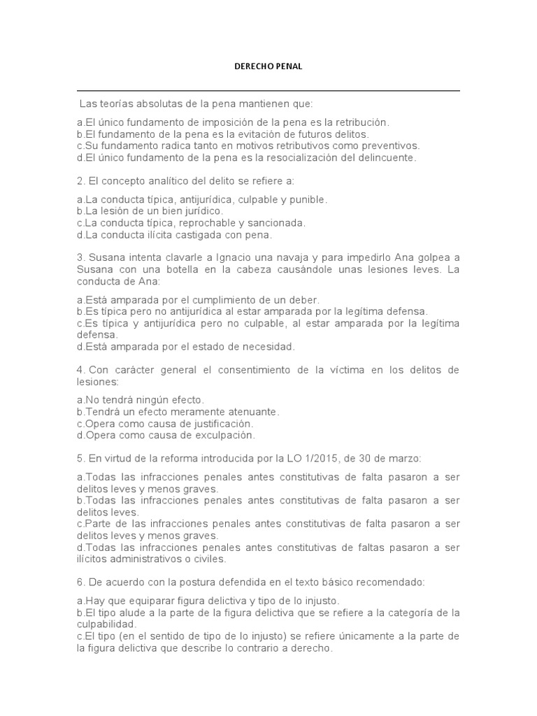 Derecho Penal Test Pdf Derecho Penal Castigos 3293