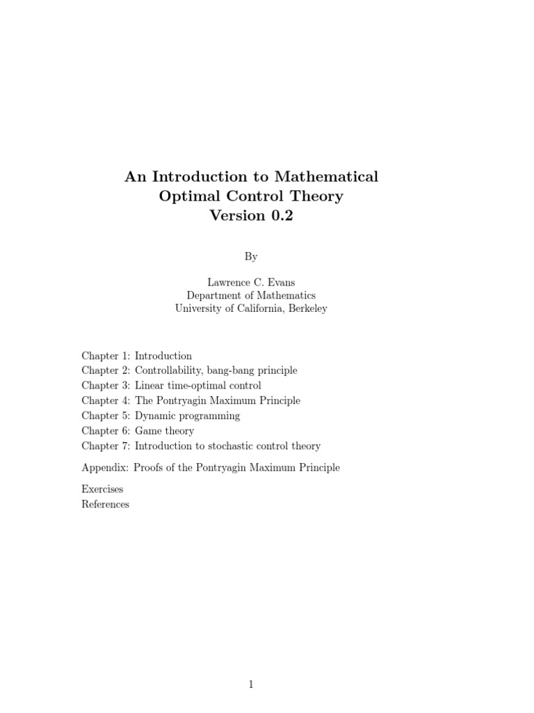 Mathematical Optimal Control Theory | PDF | Ordinary Differential ...