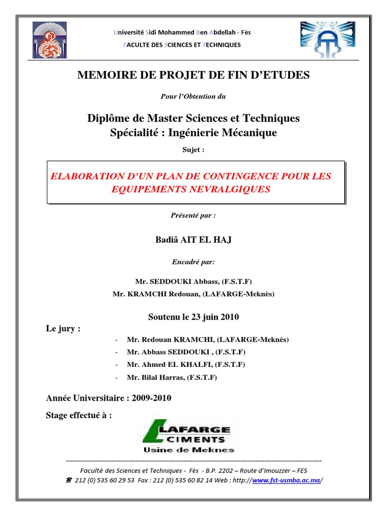 Elaboration D'un Plan de Contingence Pour Les Équipements Névralgiques - AIT EL HAJ Badiâ | PDF ...