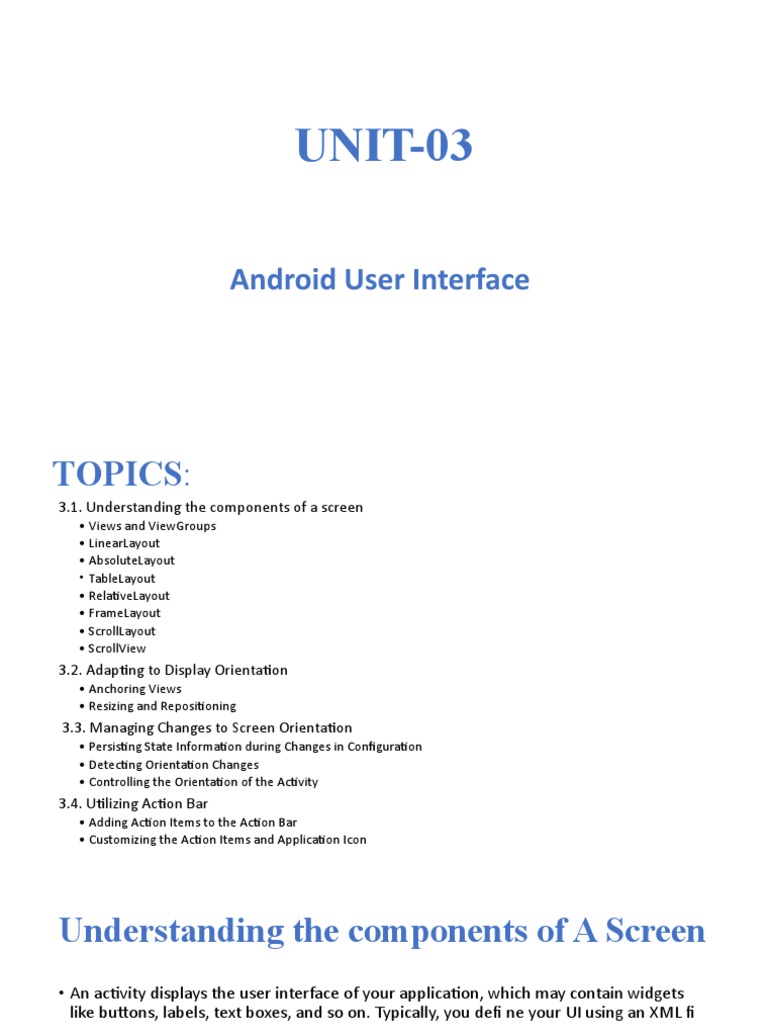 UNIT-3 Android User Interface | PDF | Technology & Engineering